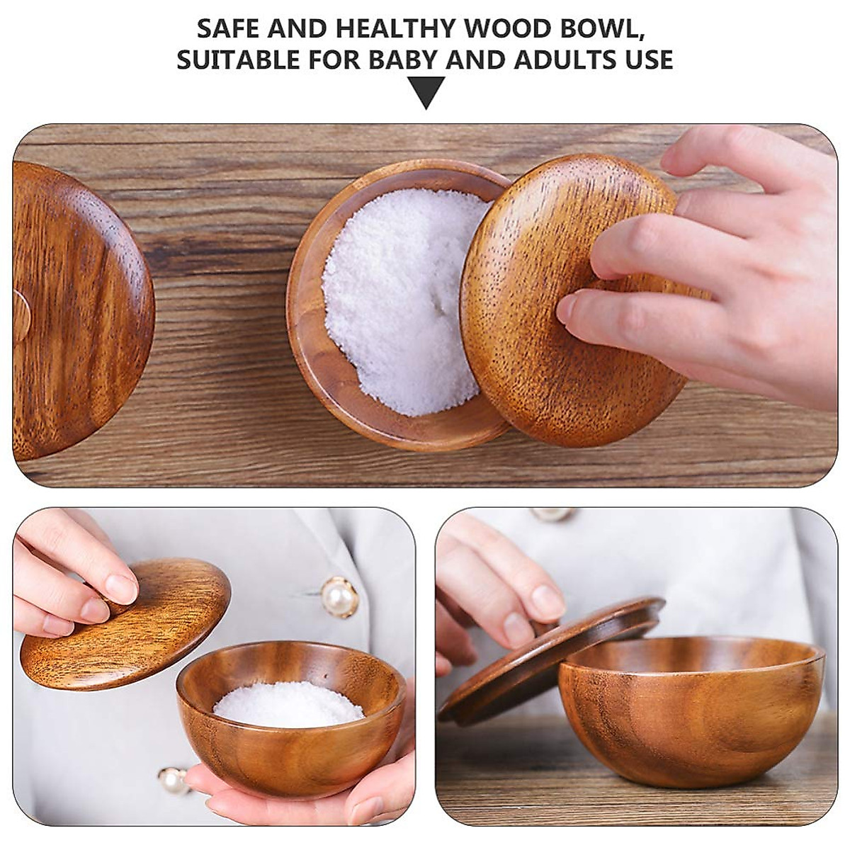 Wood Bowl Nut Bowls Wooden Serving Bowl With Lid Natural Wood Kids Rice Bowl Salad Noddle Soup Dish Food Container Seasoning Holder For Home Kitchen Pepper Box Japanese Wooden Bowl