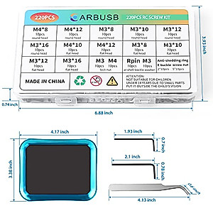 220Pcs RC Screw Kit,RC Car Tool Kit with Wrench and Magnetic Screw Tray for 1:8 1:10 1:12 1:16 Traxas Axial Redcat HSP HPI Arrma Losi Scale RC Cars
