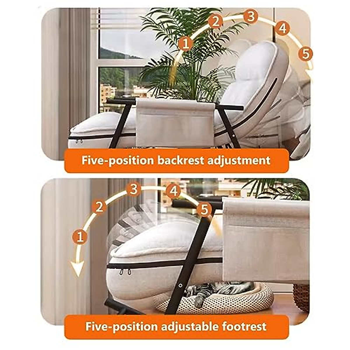 Adult Rocking Chair Adjustable Back Recliner Chair for Living Room Patio Balcony,Glider Rocker Upholstered Armchair, Sturdy Metal Frame,Modern Leisure Chair (Color : Dark Grey)