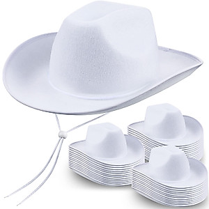 Janmercy 36 Pcs Cowboy Hats White Western Plain Cowboy Hats Texan Cowboy Hat with Adjustable Neck Drawstring for Wedding Party Stage Performance Birthday Decor