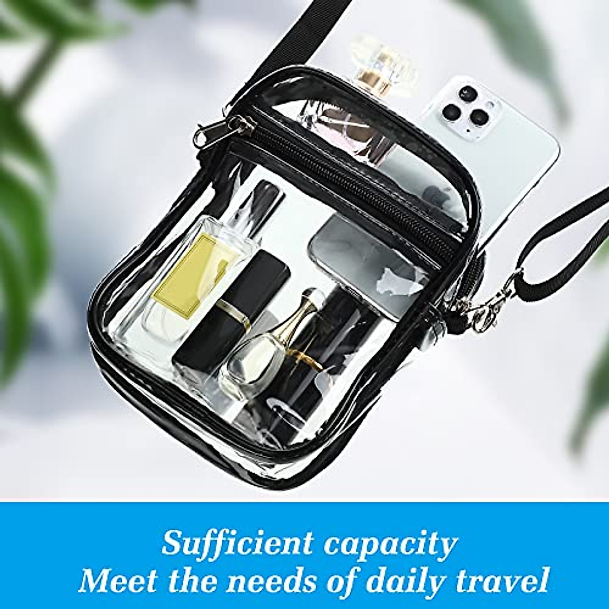 2 Pcs Clear Crossbody Purse Bag Stadium Approved Bag Transparent Shoulder Bag for Sports Games Concerts and Festivals (Black)