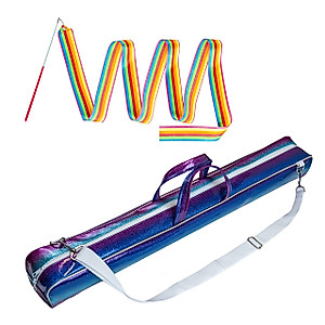 Talltoise Twirling Baton Bag Case with Shoulder Strap - 30 inch (78cm) Rainbow Sparkle Case for Majorette Marching Band, Gymnastics Carry bag - Complete with Rainbow Dance Ribbon Streamer