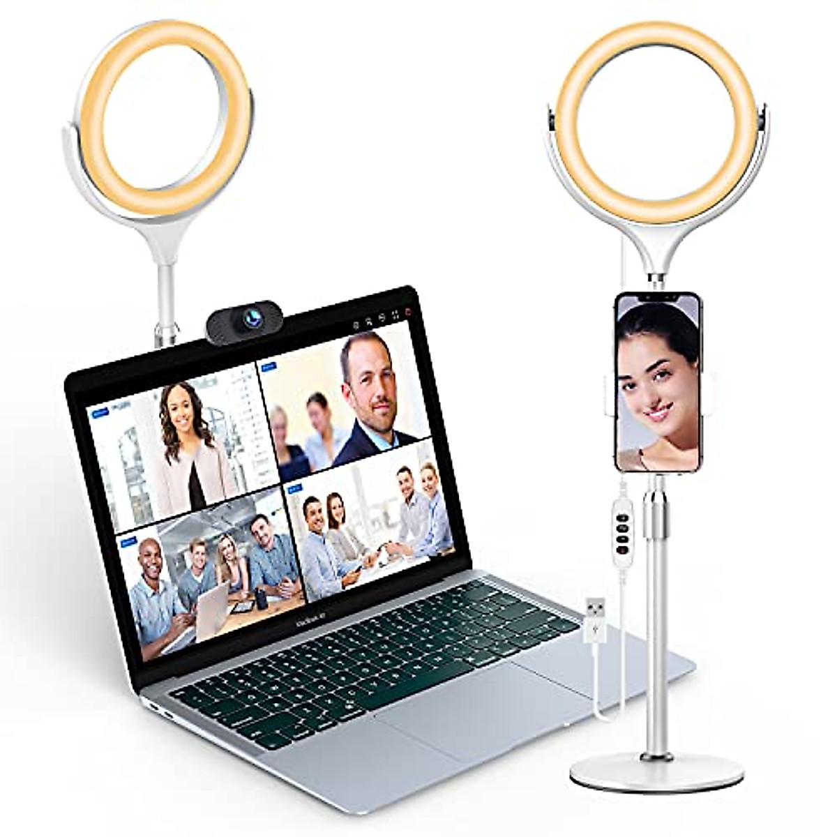 elitehood 8’’ Ring Light for Computer & Video Conference Lighting Kit, Desk LED Circle Light with Stand & Phone Holder for Zoom Call Lighting, Webcam Camera Meeting, Office Laptop Video Conferencing
