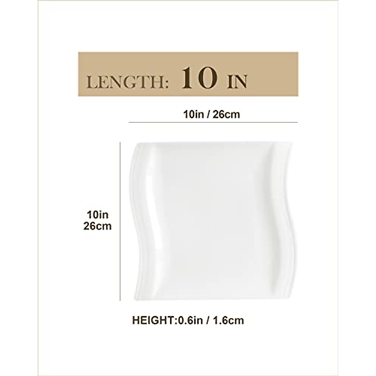 MALACASA White Square Dinner Plates - 10 Inch Porcelain Serving Plates Set of 6, Modern Ceramic Salad Dessert Plates, Dishwasher, Oven and Microwave Safe Kitchen Plates, Series Flora