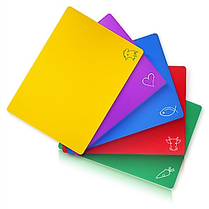 New Star Foodservice 28713 Flexible Cutting Board, 12-Inch by 15-Inch, Assorted Colors, Set of 5