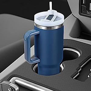 Buschun 40 oz Tumbler With Handle and Straw Lid Insulated Reusable Stainless Steel Water Bottle Travel Mug Iced Coffee Cup for Car and Home and Cold Beverages (Storm Blue)