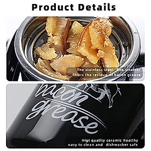 ONTUBE Ceramic Bacon Grease Container Keeper with Strainer (Black)