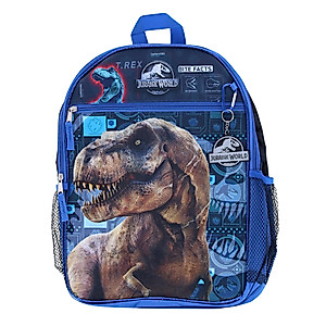 Deluxe Jurassic World 16" Backpack Set - Lunch Bag- Keychain & Carabiner