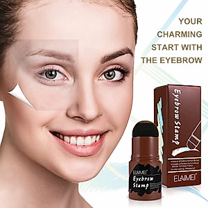 Eyebrow Stamp Stencil Kit, Professional Waterproof Adjustable Long Lasting Buildable Eyebrow Powder Stamp Makeup Tools with 10 Styles Reusable Eyebrow Stencils, 2 Eyebrow Pen Brushes, Medium Brown