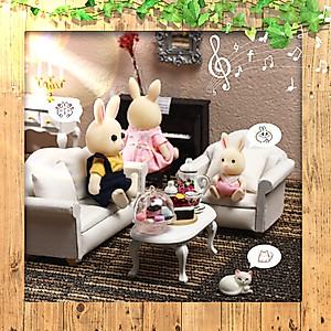 61 Pcs 1:12 Scale Dollhouse Sofa Accessories Set Dollhouse Food Miniature Dollhouse for Living Room Furniture Include Porcelain Tea Kits Mini Kitchen Food Tiny Piano for Doll Toy House (White)