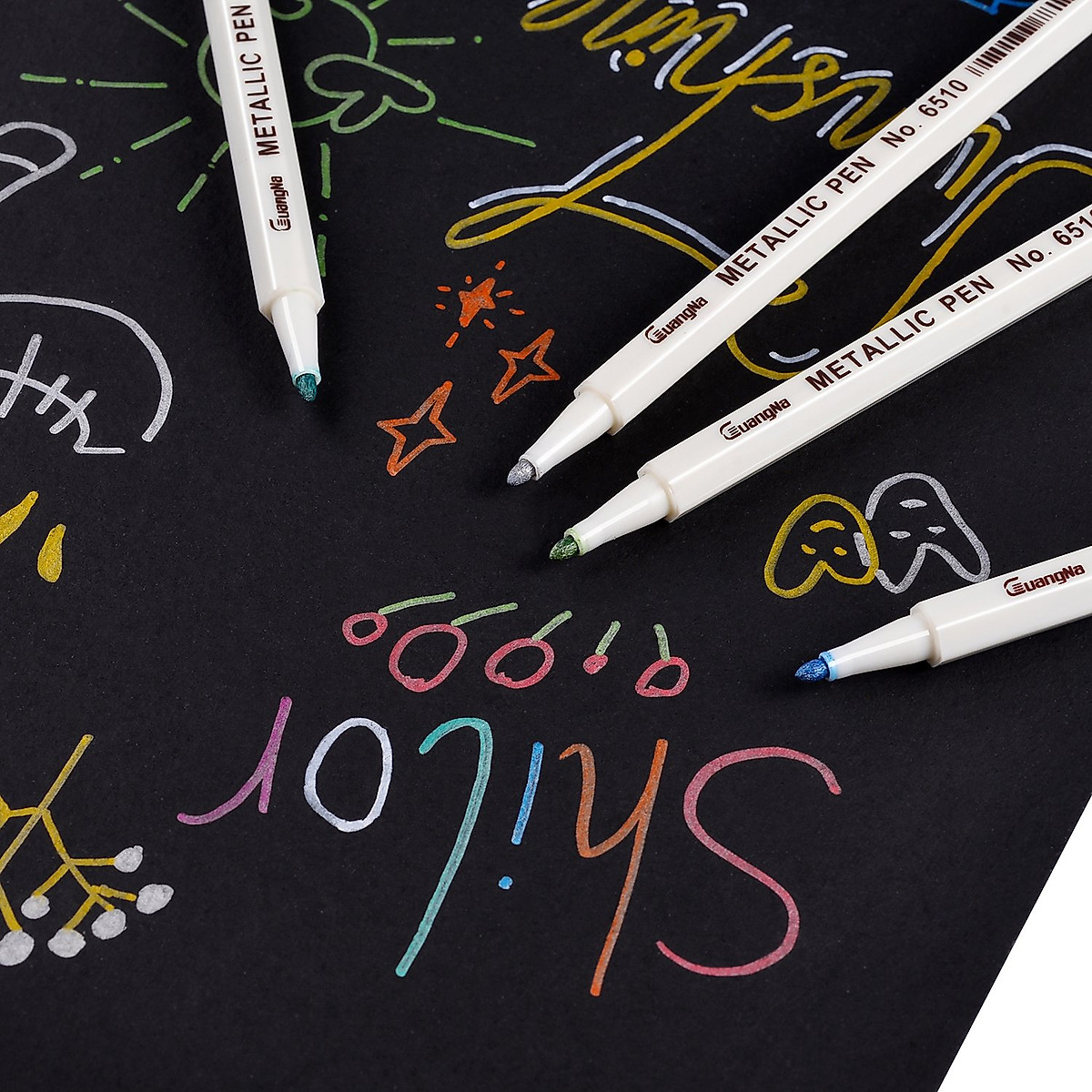 Sunshilor Metallic Markers Fine Point Metallic Marker Pens for Black Paper, Rock Painting, Easter Egg, Halloween Pumpkin, Card Making, Metal, Ceramic, Wine Glass, Set of 15