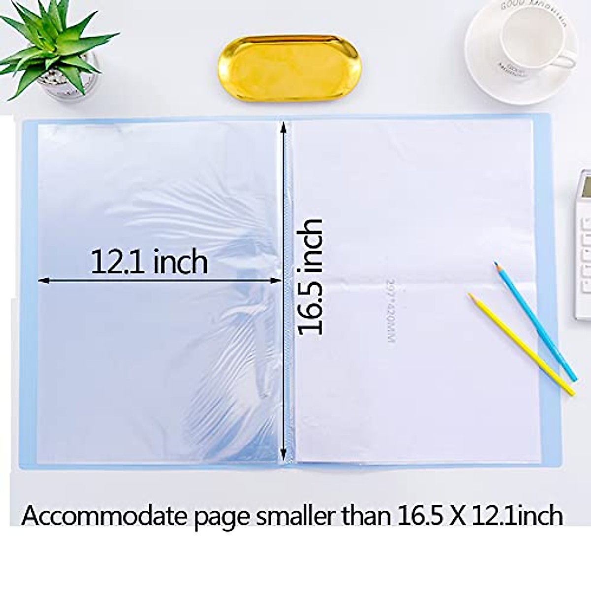 HADZLPOY Painting Storage Book 40 Clear Pockets Sleeves Protectors Art Portfolio Book，A3 Album information folder storage bag 30 x 40 cm Painting Presentation (Can Accommodate 16.5 X 12.1inch) (Blue)