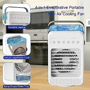 Cesanto Portable Air Conditioner Fan,Mini Personal Air Cooler with 4 Wind Speed,600ML Tank,2/4/6H Timer,120°Oscillating Cooling Fan,Rainbow LED Light,2 Spray,Low Noise,Desktop Office, Home, Bedroom
