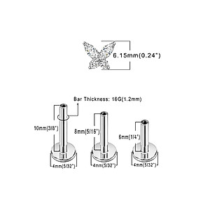 FANSING Clear CZ Butterfly Nose Studs for Women Nostril Silver Earrings Stud Surgical Steel Cartilage Conch Helix Tragus Piercing Jewelry with 16g 6mm 8mm 10mm Internally Threaded Posts