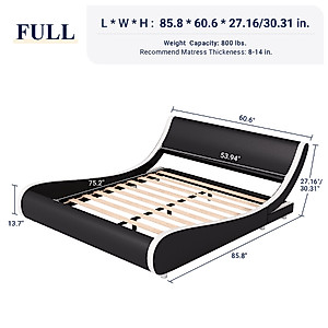 Allewie Upholstered King Size Platform Bed Frame Modern Low Profile Sleigh Bed with Faux Leather Ergonomic Headboard, Wood Slat Support, Easy Assembly, No Box Spring Needed, Black and White