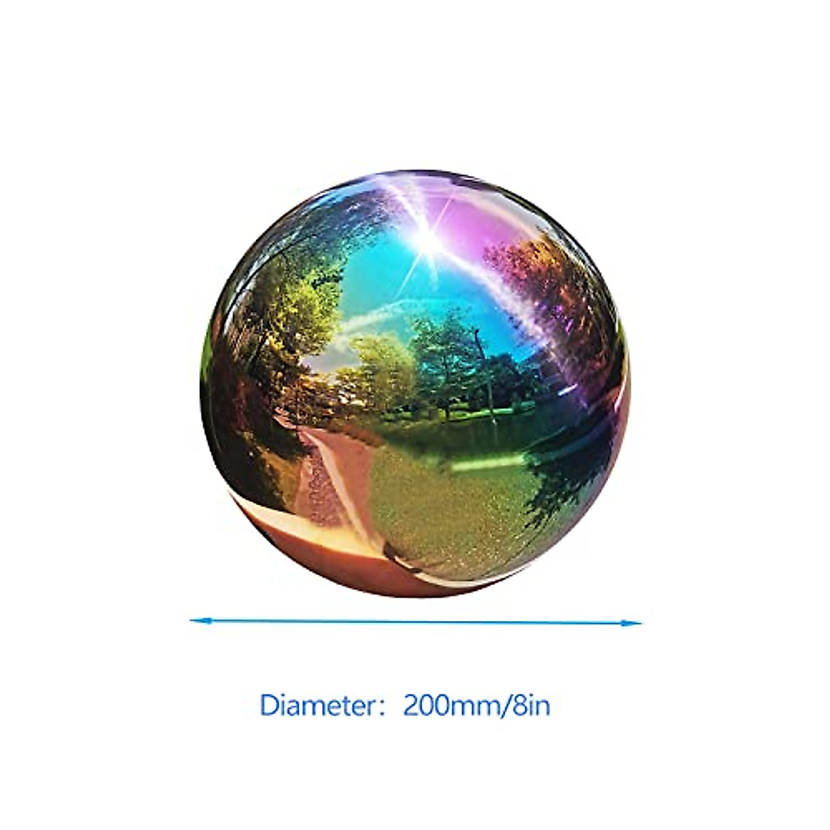 Pangmao Rainbow Gazing Globe Mirror Ball in Stainless Steel, Shiny Hollow Sphere Sparkling Housewarming Outdoor Ornament (8 Inch)