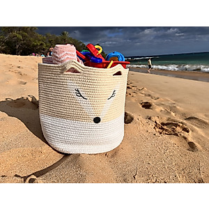 Large Cotton Rope Basket with Cute Animal Design - Unisex Bed & Bath Toy Bin Serves as Woven Laundry Basket & Nursery Hamper for Babies, Toddlers, Girls & Boys - Sturdy & Kid-Safe, 14" x 14 "