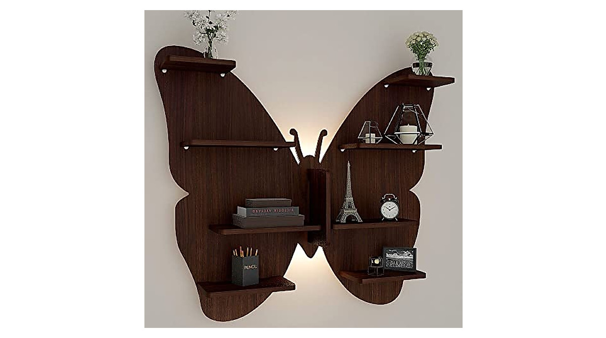 Stylish Butterfly Backlit Wooden Wall Shelf - 32x28