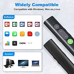 Rechargeable Presentation Clicker for PowerPoint Green Light Pointer, USB-A/USB-C Wireless Presenter Remote, Google Slide Advancer Smart Board Slideshow PPT Clicker for Mac/Laptop/Computer/Office