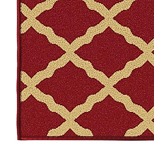 Machine Washable Trellis Design Non-Slip Rubberback 3x5 Traditional Area Rug for Living Room, Bedroom, Kitchen, 3'3 x 4'11", Red