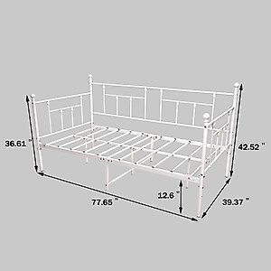 HAHRIR Metal Daybed Frame and Trundle Set Premium Steel Slat Support Daybed and Roll Sofa Bed (Shiny White, Twin)