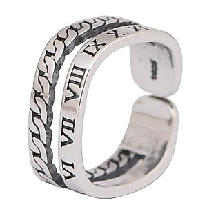 Retro Vintage 925 Sterling Silver Roman Numerals Symbol Ring for Men Women Open and Adjustable