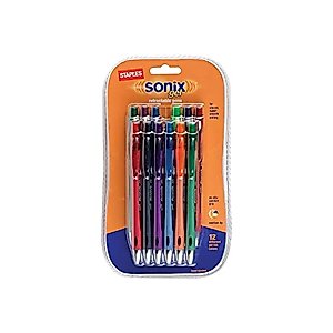 STAPLES 634984 Sonix Retractable Gel Pens Medium Point Assorted Ink 12/Pk