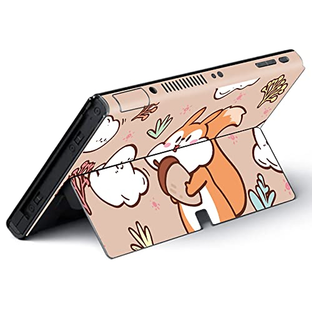 PlayVital Full Set Protective Stickers for Nintendo Switch OLED Model, Customized Vinyl Decal Skins for Switch OLED Console & Joycon & Dock & Grip - Squirrel with Acorn