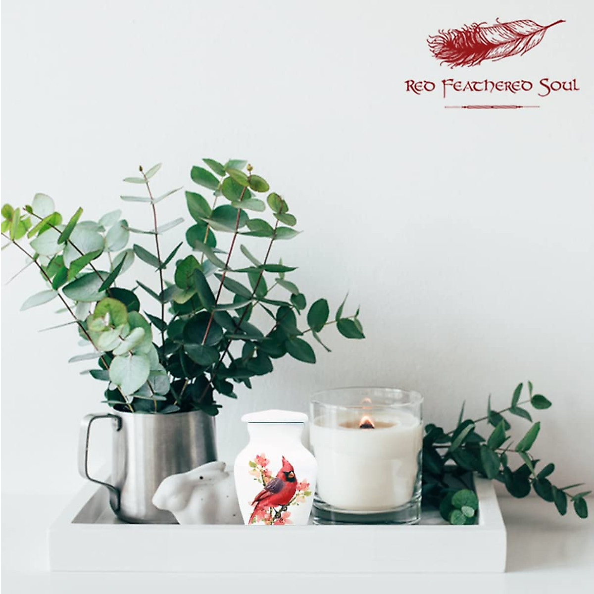 Lola Bella Gifts Cardinal Small Keepsake Memorial Cremation Urn and Red Feathered Soul Poem Card with Box Grief Sympathy Gift