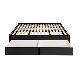 Prepac Select Queen 4-Post Raised Platform 4-Drawer Storage Bed, Modern Queen Storage Bed with Drawers 83" D x 63" W x 16" H, Black, BBSQ-1302-4K