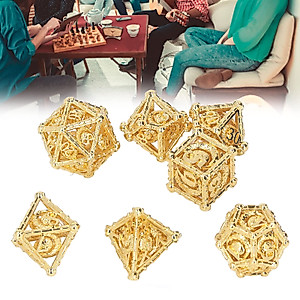 7pcs Dice Set, Hollow Out Exquisite Carved Keep Balance Copper Polyhedral Dice Set for Board Games