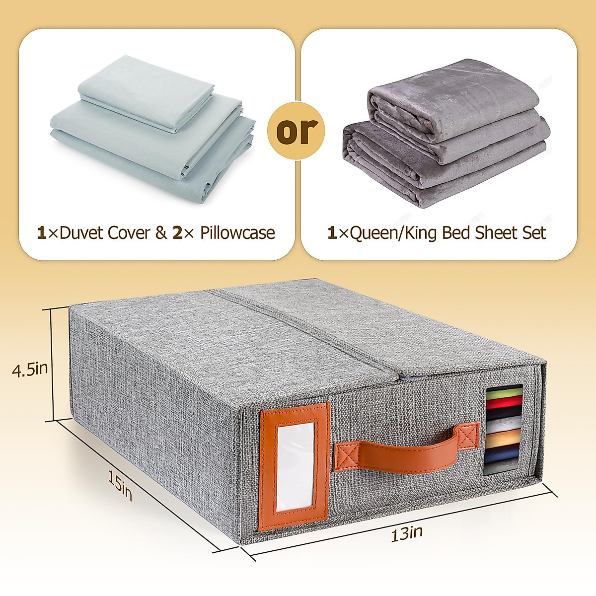 TOPGROT Bed Sheet Organizers and Storage 4 Pack, Foldable Sheets Organizer for Linen Closet with Window and Label, Bedding Storage Box for Blanket, Duvet Cover Set, Queen and King Sheets Set