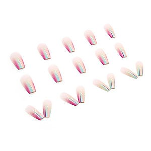 24 Pcs Press on Nails -Supremely Fit & Natural Soft Gel Press on Nails Almond, White Glue on Nails with Nail Glue, Reusable Stick on Nails in 12 Sizes（Iridescence）