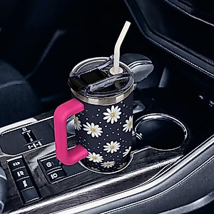 White Daisies Circles 40 Oz Tumbler Insulated Stainless Steel Water Bottle Travel Mug Car Cup with Handle And Straw