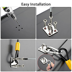 JUXYES Pack of 4 Universal Outdoor Bear Proof Trash Can Lock, Metal Trash Can Lid Locks for Animals Stop from Rummaging, Outdoor Garbage Can Buckle Lock, Long-Lasting Rubber Coated Braided Wire Rope