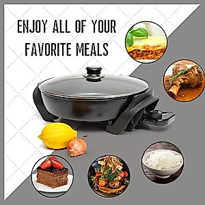 Moss & Stone Round Nonstick Electric Skillet With Lid, Aluminum 12 Inch Electric Frying Pan, 2 Layers Of Non-Stick Coating, Adjustable Temperature Control, Lid With Steam Vent, Electric Deep Skillet