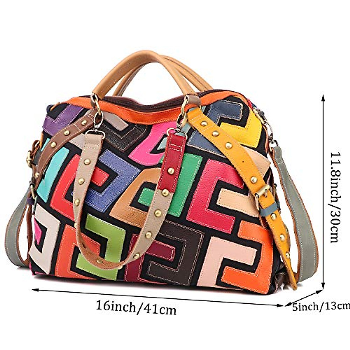 Women's Multicolor Tote Handbag Genuine Leather Design Hobo Shoulder Bag Purses (Multicoloured-C)