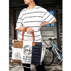 CLA Bags SEL de MER Upcycled Large Upcycled Canvas Crossbody Bag & Cowhide Tote Bag, Upcycled Canvas & Cowhide Leather Handbag Bag for Women