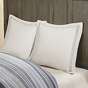 Madison Park Signature Cozy Comforter Set - All Season Bedding Combo Filled Insert and Removable Duvet Cover, Shams, Decorative Pillows, Stripe Blue King (110 in x 96 in) 10 Piece