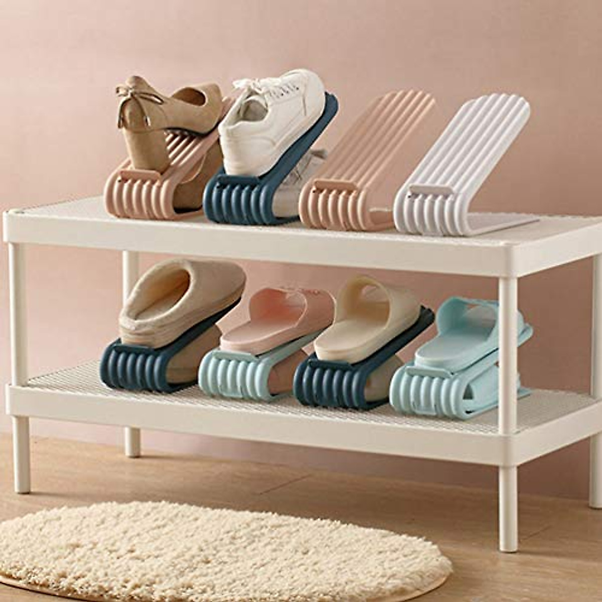 Cabilock Shoe Shelf Shoe Shelf Shoe Hanger 4pcs Shoe Slots Organizer Adjustable Shoe Stacker Space Saver Shoe Rack Holder for Closet Organization (Random Color) Shoe Holders Shoe Cabinet Shoe Cabinet