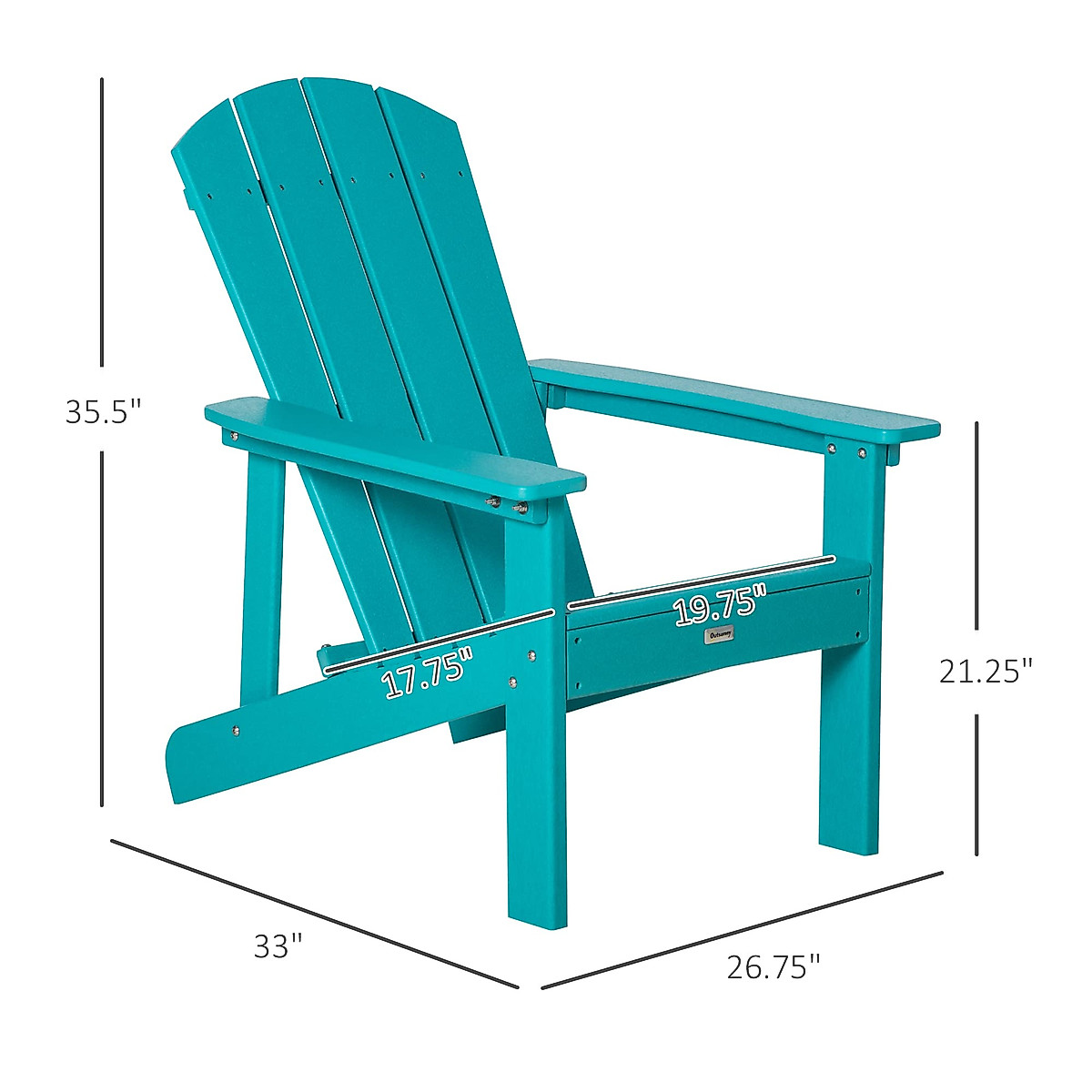Outsunny Adirondack Chair, HDPE Fire Pit Chair, Weather Resistant Outdoor Chair for Patio, Garden, Backyard, Lawn, Turquoise