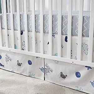 Brandream Blue White Boys Bedding Baby Nautical Nursery Sheet Set Ocean Animal Fish Newborn Cotton Blanket, Beach Theme Fitted Sheet, Bed Skirt, 3 Piece