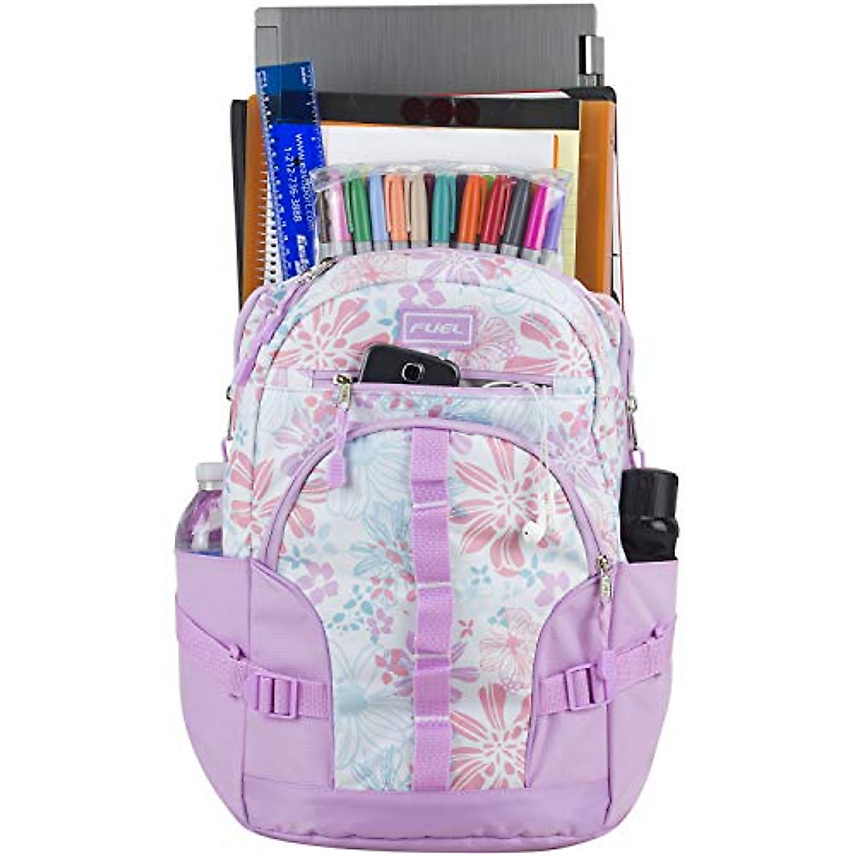 FUEL Hiking Laptop Backpack, College Bookbag, Travel Daypack with 5 Compartments, Dynamo Tech Pocket, 18.5 Inches, Lilac, Spring