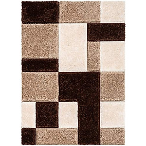 Well Woven Ella Brown Geometric Boxes Thick Soft Plush 3D Textured Shag Area Rug 4x6 (3'11" x 5'3")