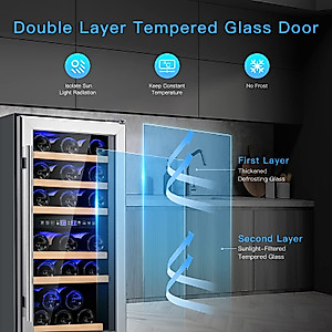 PETSITE 30 Bottle Wine Cooler Refrigerator, 15 Inch Built-in & Freestanding Beverage Fridge Cellar with Dual Temperature Zone & Temp Memory Function for Standard & Large Bottles
