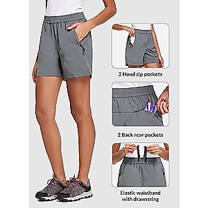 BALEAF Women's 5" Athletic Hiking Shorts Running Zipper Pockets Quick Dry Lightweight for Summer Golf Workout UPF 50+ Dark Grey Size L