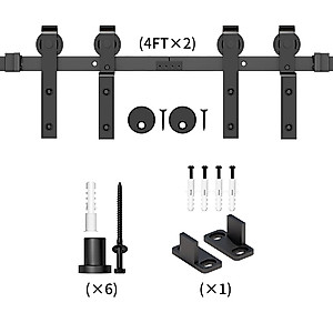 skysen 8FT Heavy Duty Sliding Barn Door Hardware Single Track Bypass Double Door Kit Black(Bypass J Shape-1)