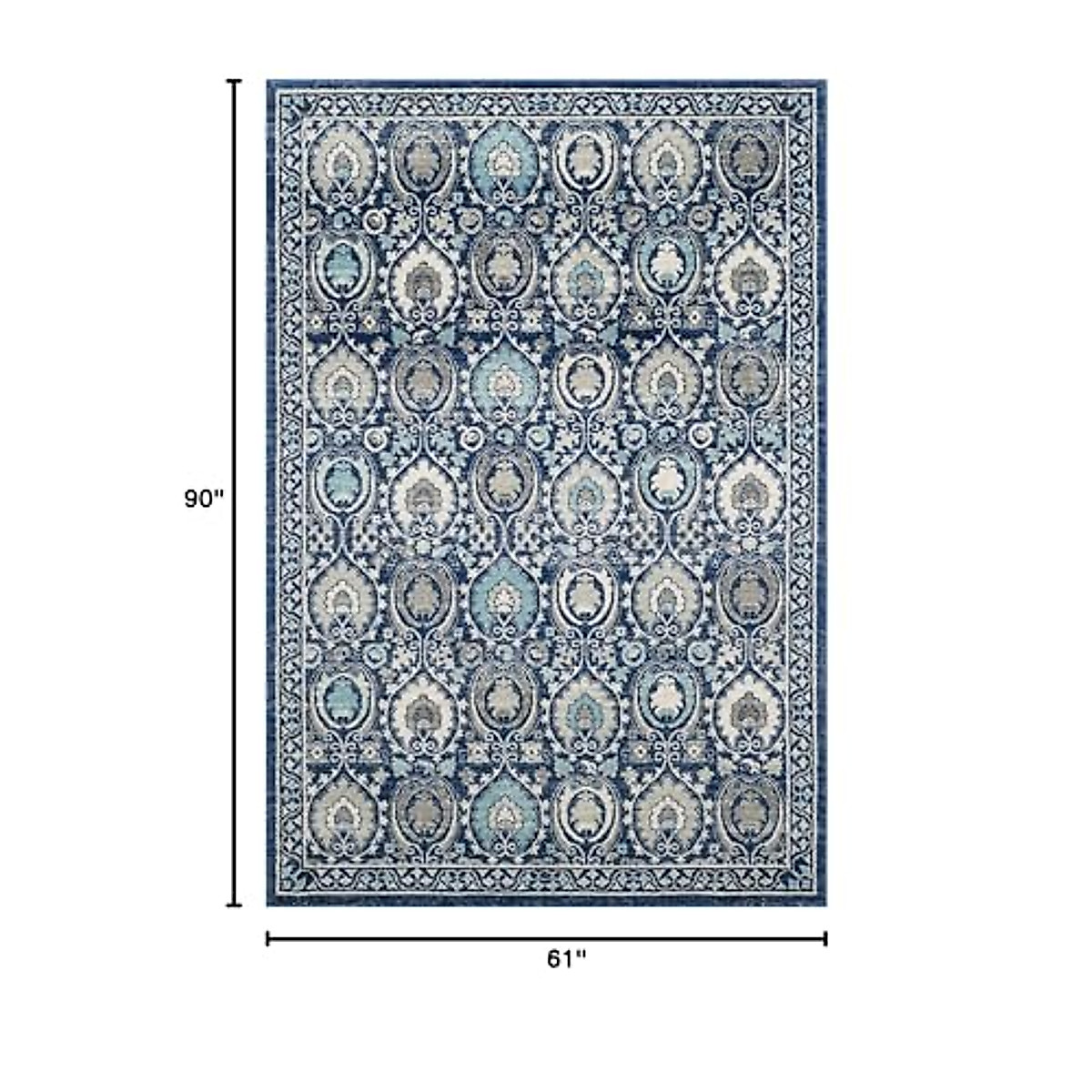 SAFAVIEH Evoke Collection 5'1" x 7'6" Blue/Ivory EVK251C Boho Non-Shedding Living Room Bedroom Area Rug