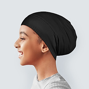 Kids Satin Bonnets for Girls Sleeping: Adjustable for 2-8 Years, Silky Smooth for Frizzy Curly Hair, Breathable and Soft Black