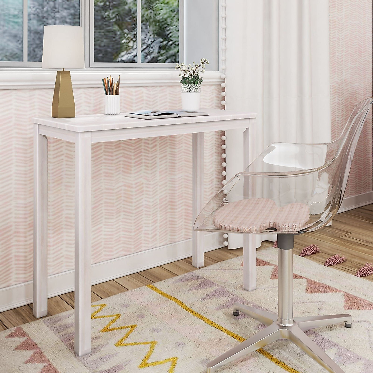 Max & Lily Modern Farmhouse Wood Desk, White Wash